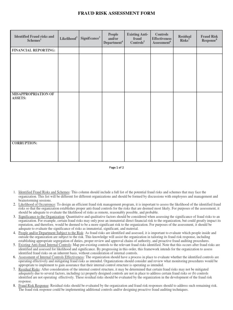 Fraud Risk Form | Internal Control | Risk