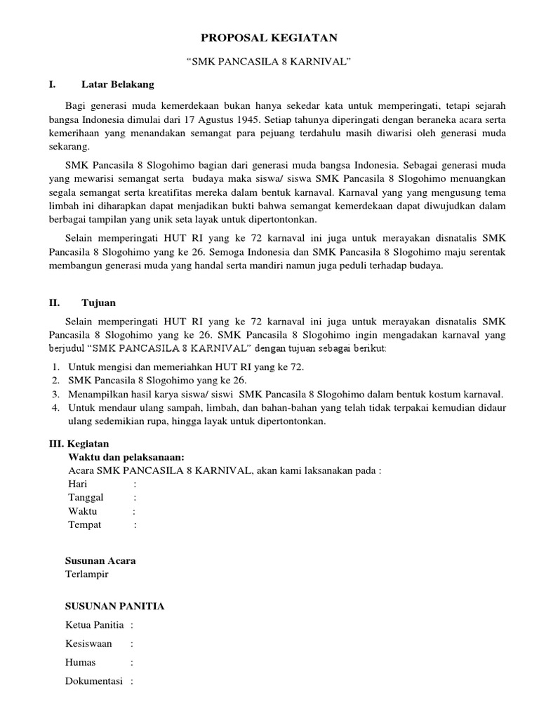 Proposal Karnaval SMK Pancasila 8 | PDF