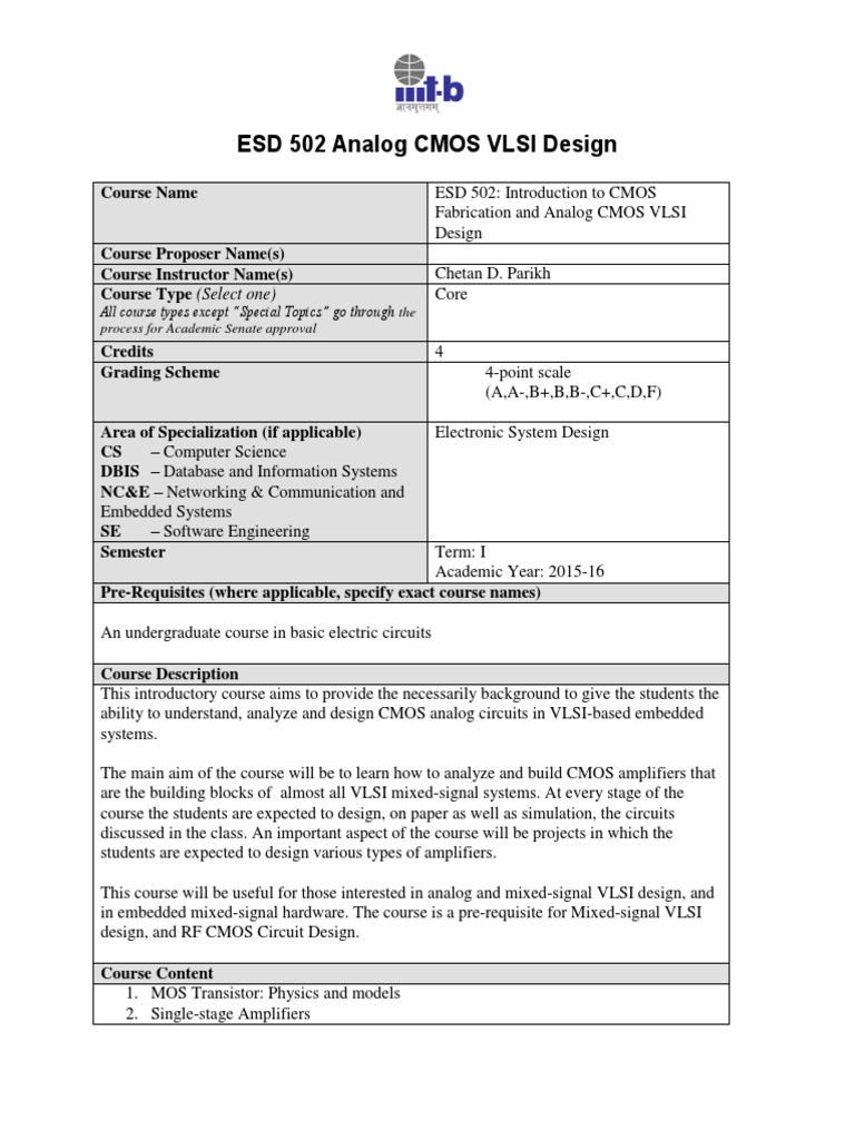 ESD 502 Analog CMOS VLSI Design PDF | PDF | Cmos | Circuit Design