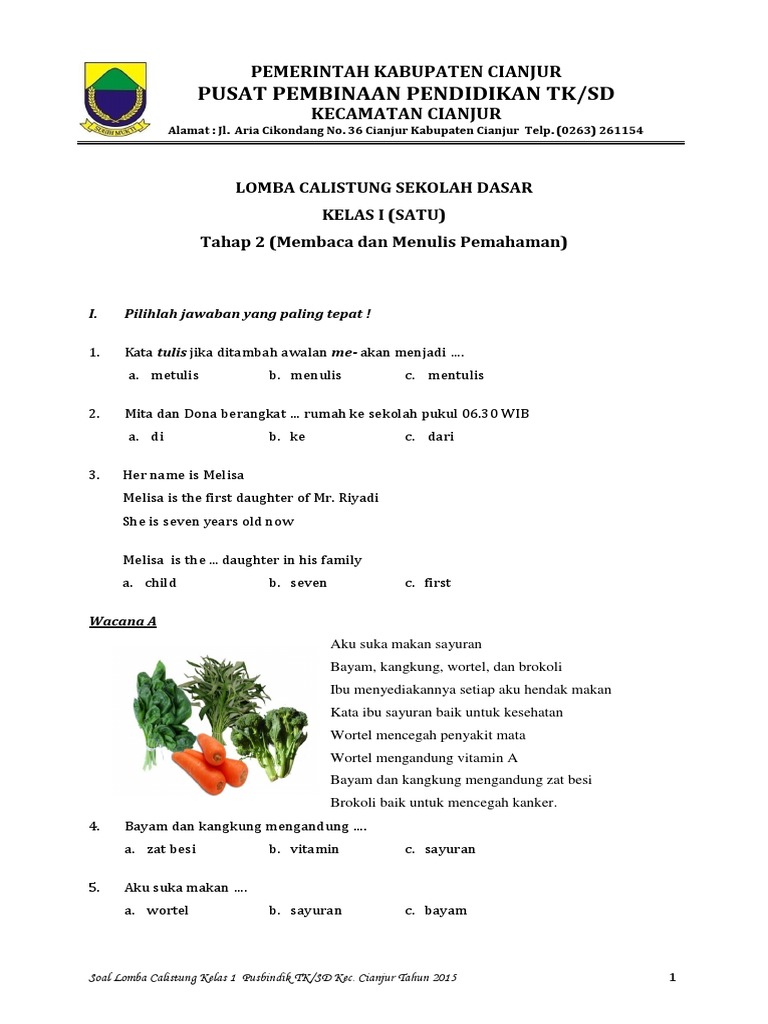 Soal Lomba Calistung Kelas 1 SD | PDF