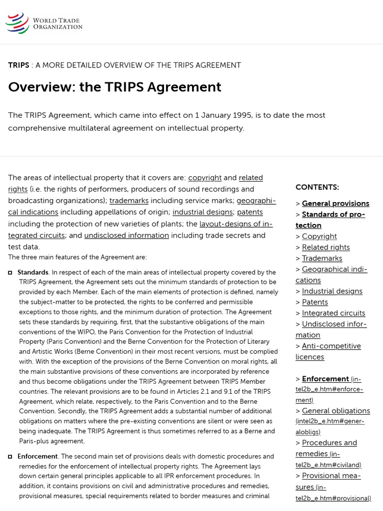 WTO - Intellectual Property - Overview of TRIPS Agreement | PDF ...