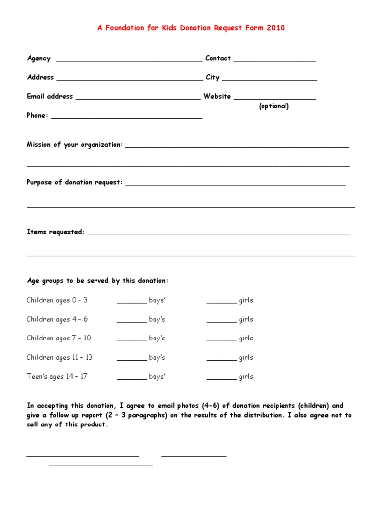 Kids Donation Request Form 2010 | PDF | Computer Mediated Communication ...