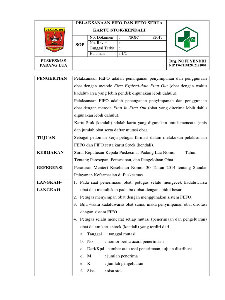 8.2.2.5 SOP Pelaksanaan FIFO Dan FEFO Serta Kartu Stok Atau Kendali | PDF