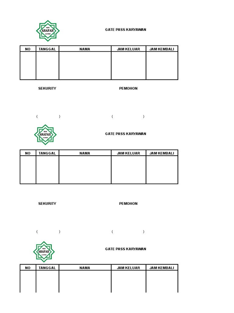 Formulir Gate Pass Karyawan | PDF