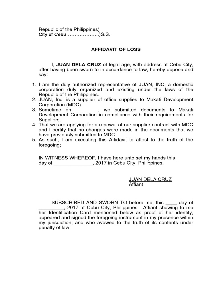 Affidavit of No Change Sample