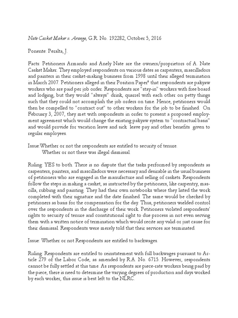 Nate Casket Maker v. Arango | PDF | Employment | Virtue