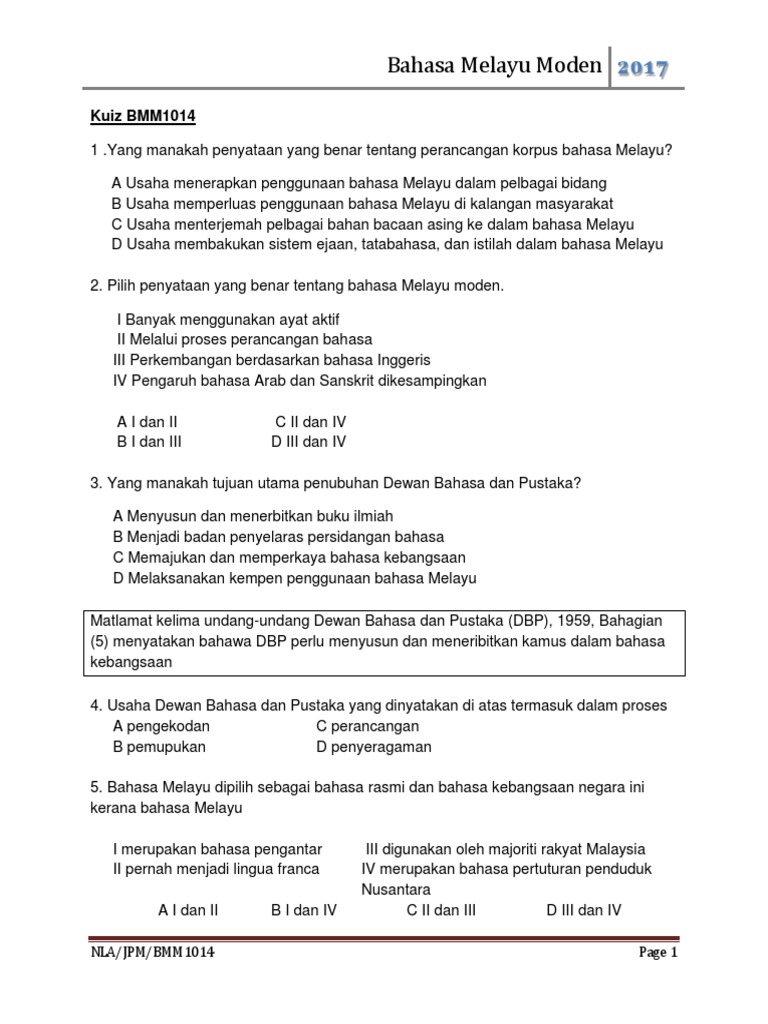 Kuiz BM Moden | PDF