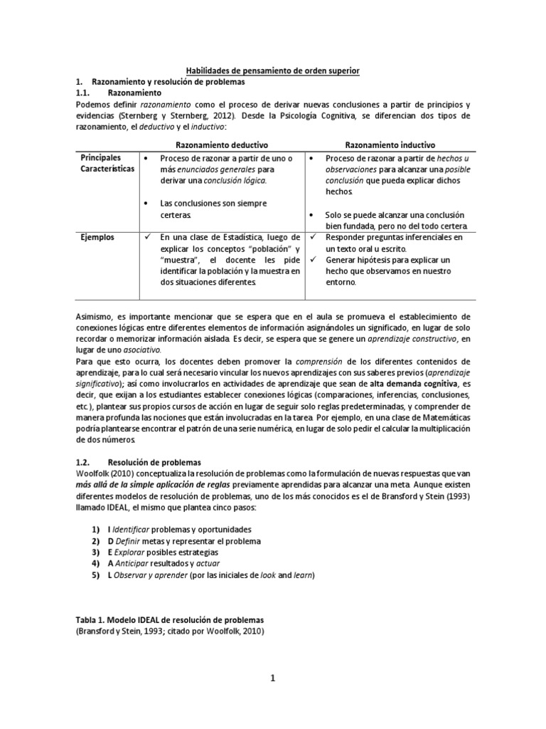 Separata Habilidades Pensamiento Orden Superior | PDF | Razón | Creatividad