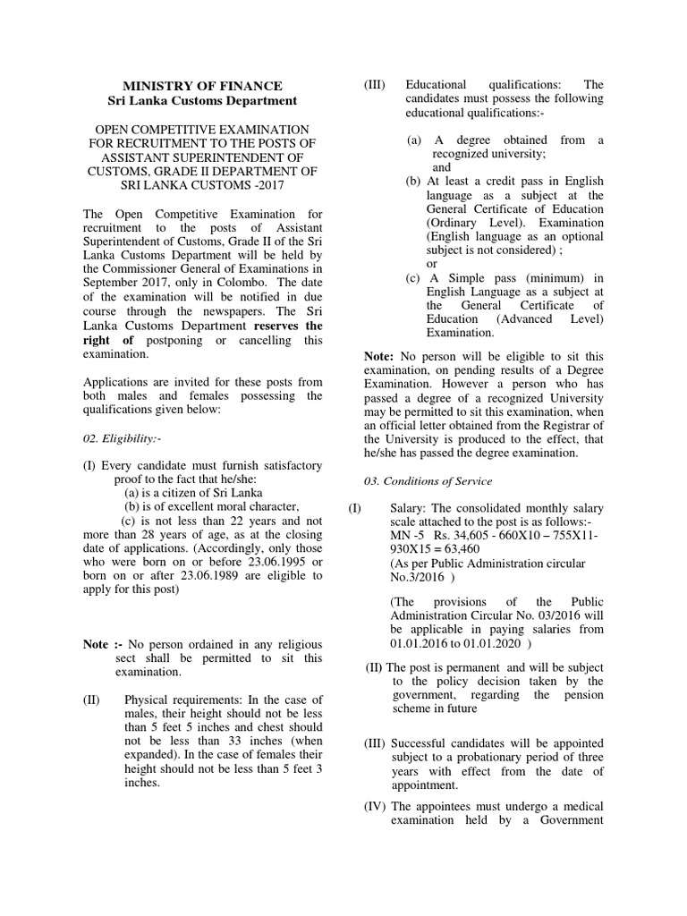 Assistant Superintendent of Customs English 2017 | PDF | Birth ...