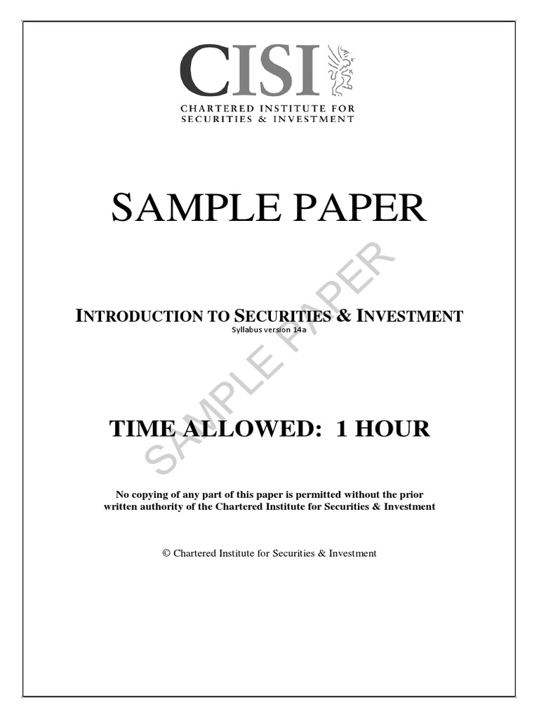 Sample-Paper For Cisi Exams | PDF | Stocks | Securities (Finance)