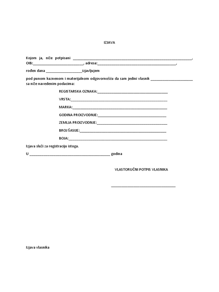 Izjava o Vlasništvu 1 | PDF