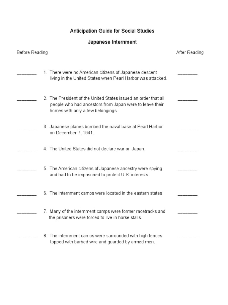 Anticipation Guide For Social Studies | PDF