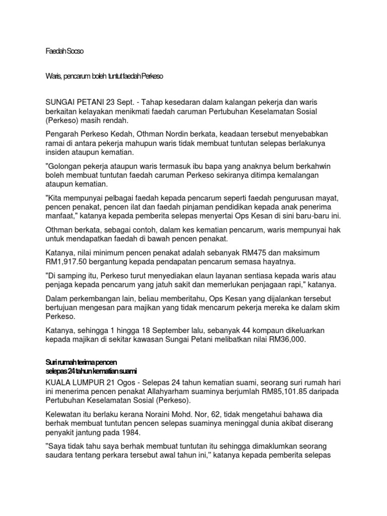 Faedah Pencarum Socso | PDF