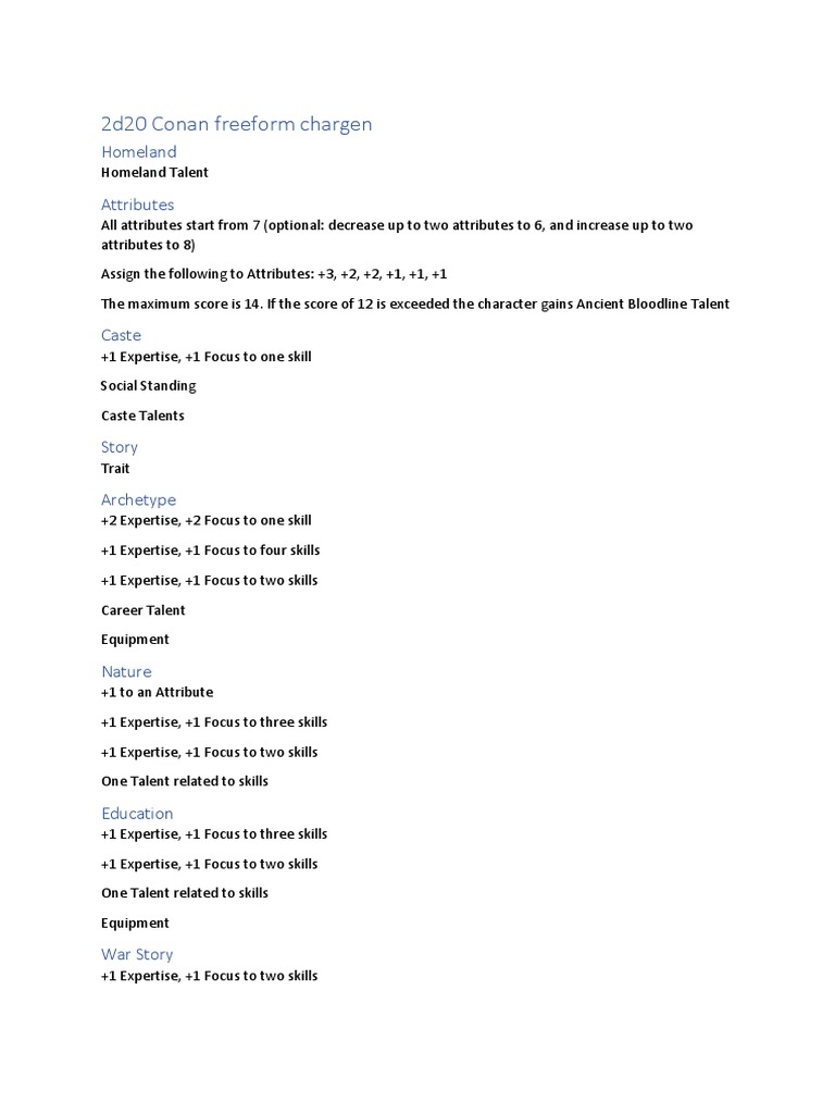 2d20 Conan Freeform Chargen | PDF