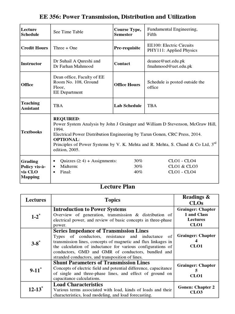 Ee356 Ptdu | PDF | Electric Power Transmission | Electric Power Distribution