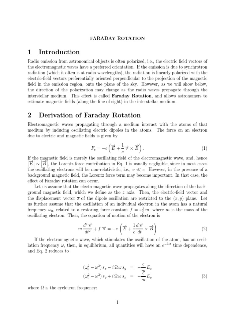 Faraday Rotation PDF | PDF | Polarization (Waves) | Electromagnetic ...