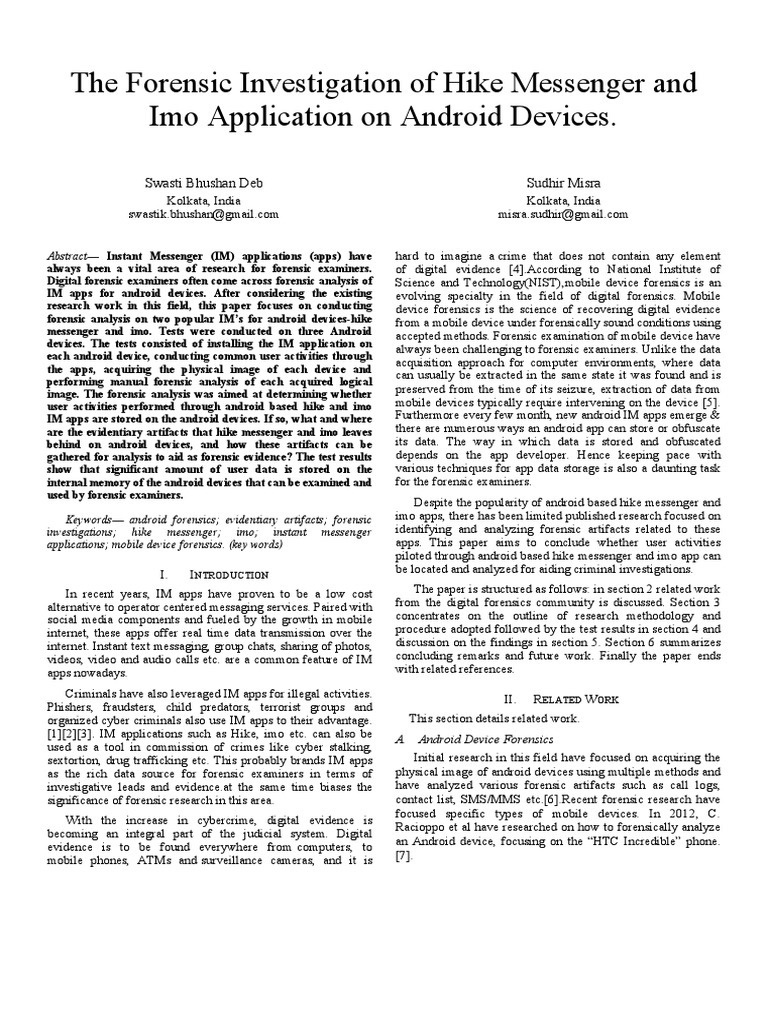 The Forensic Investigation of Hike Messenger and Imo Application On ...