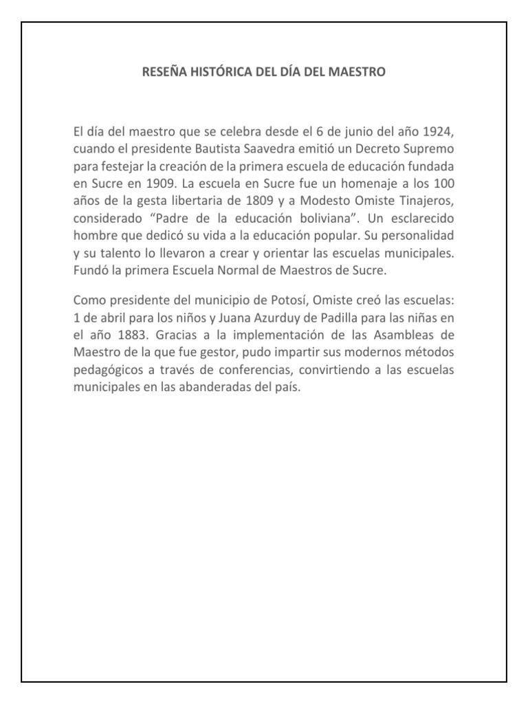 Reseña Histórica Del Día Del Maestro | PDF