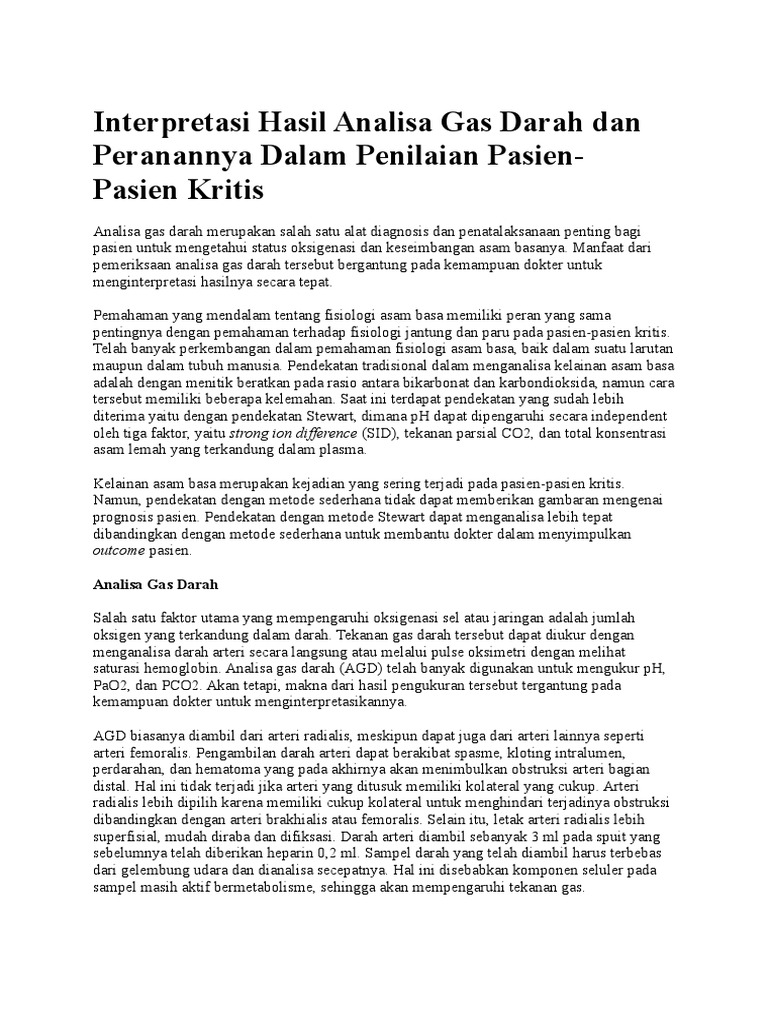 Interpretasi Analisa Gas Darah | PDF