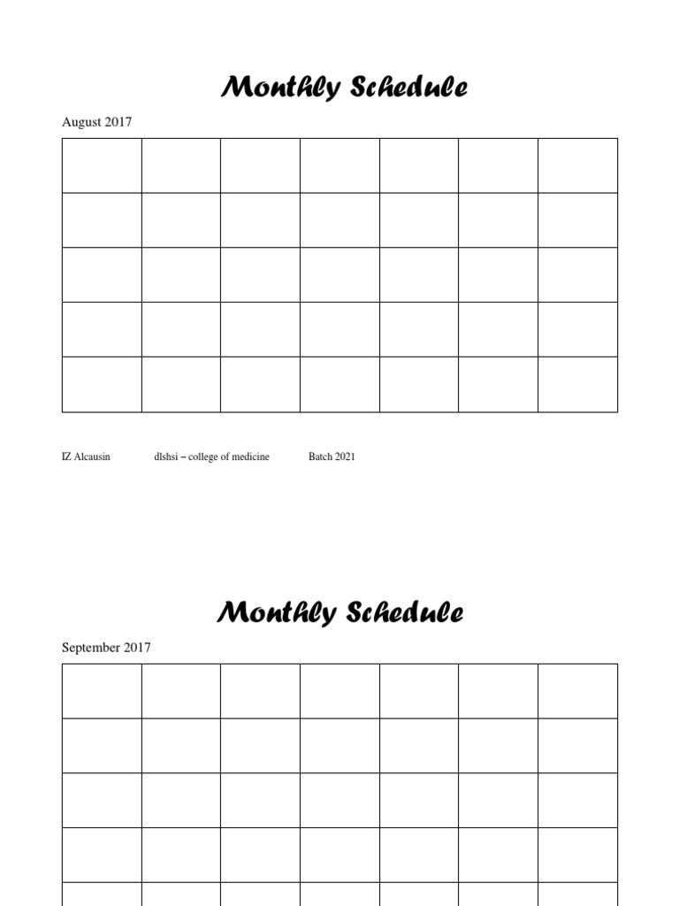 Monthly Schedule | PDF