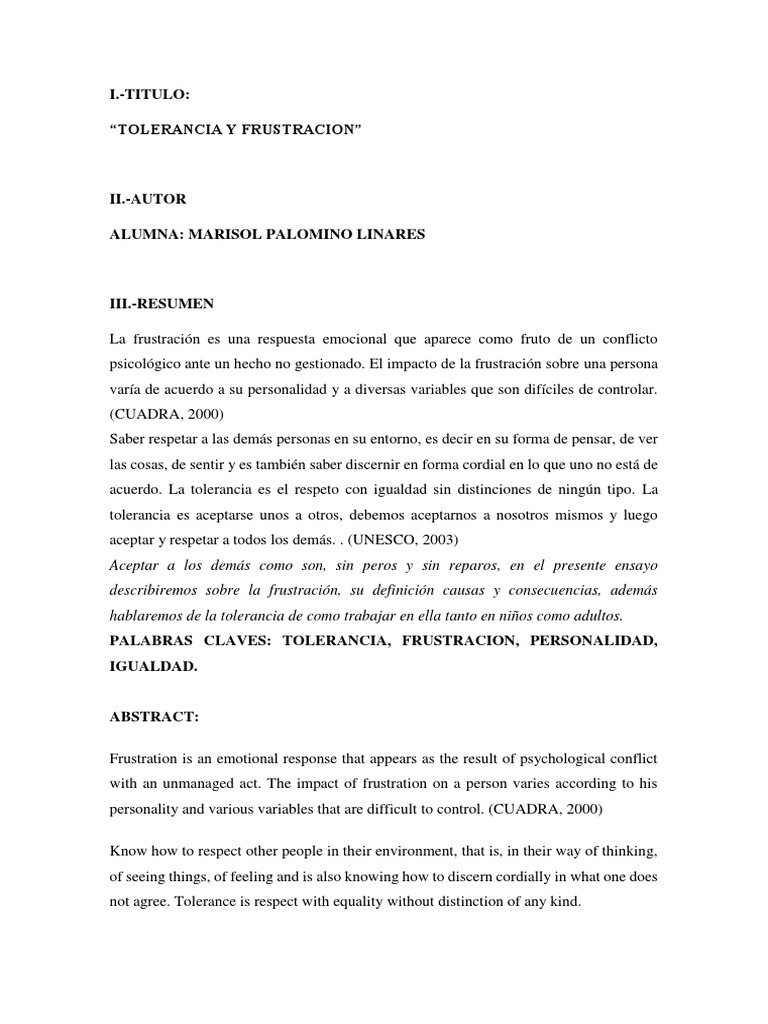 Que Es La Frustracion | PDF | Tolerancia | Adultos