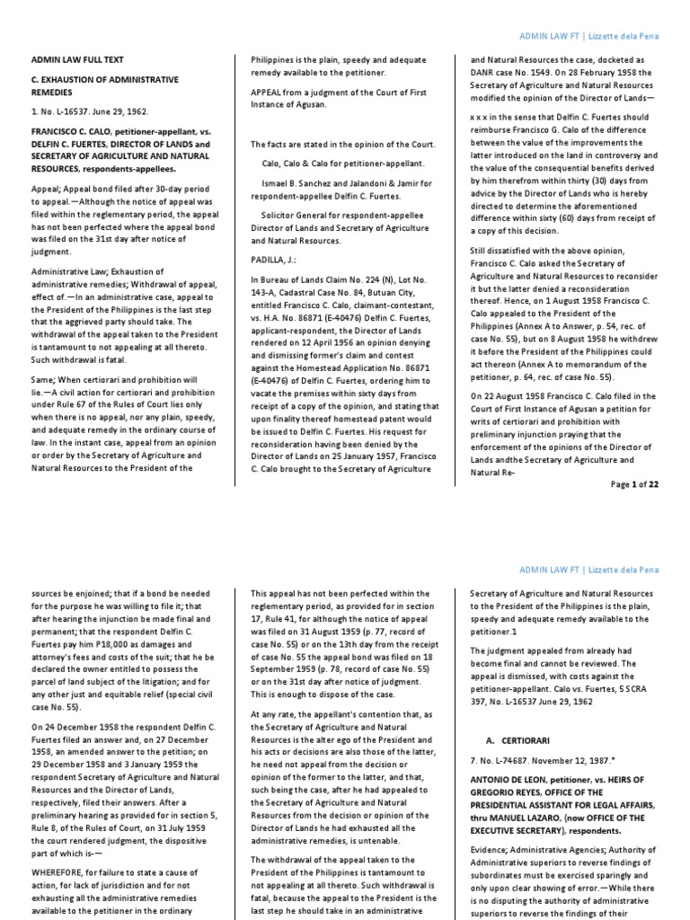 Admin Law Full Cases | PDF | Certiorari | Writ Of Prohibition