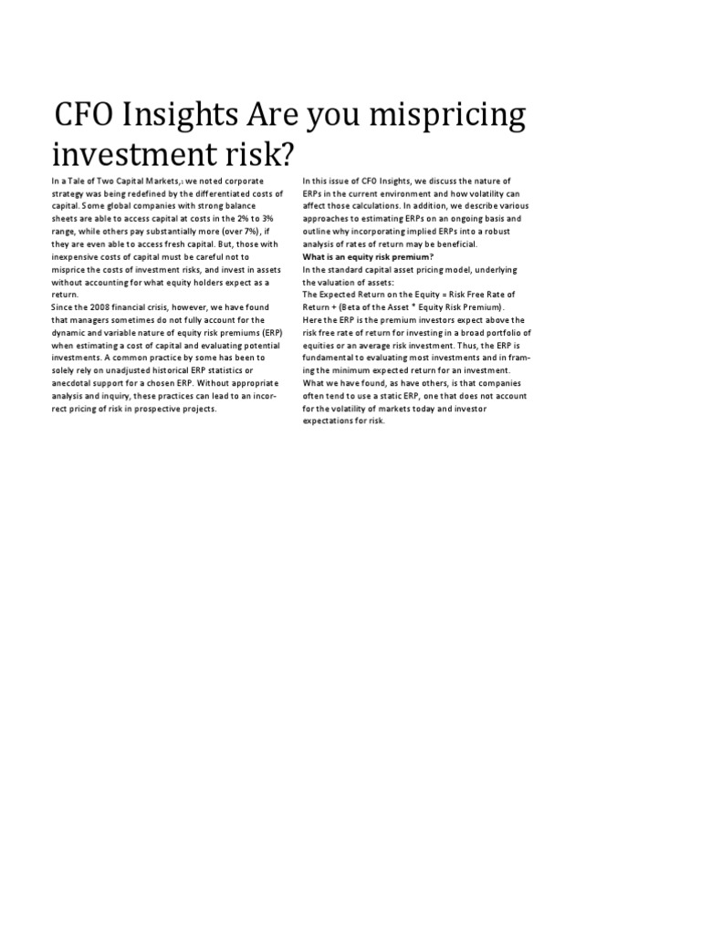 CFO Insights Are You Mispricing Investment Risk?: What Is An Equity ...