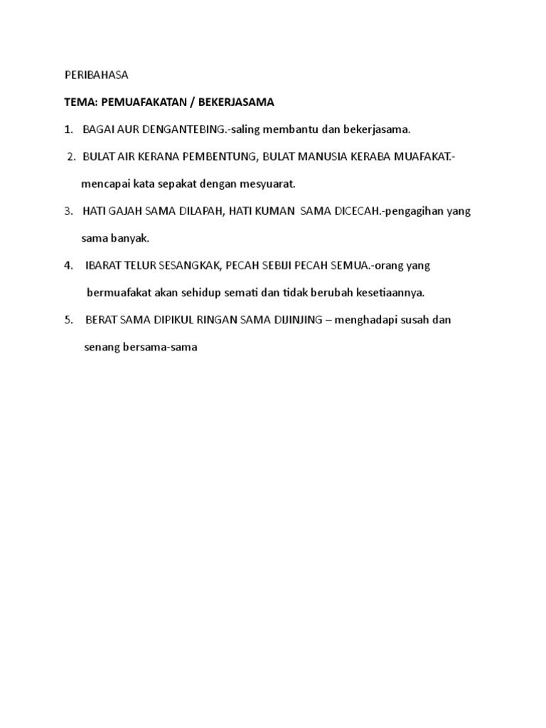Peribahasa tentang Kerjasama dan Muafakat | PDF