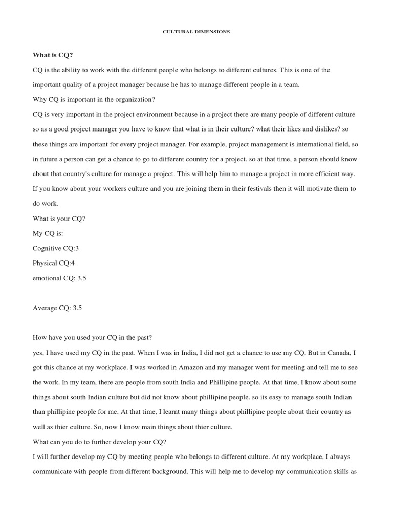 What Is CQ?: Cultural Dimensions | Download Free PDF | Action ...