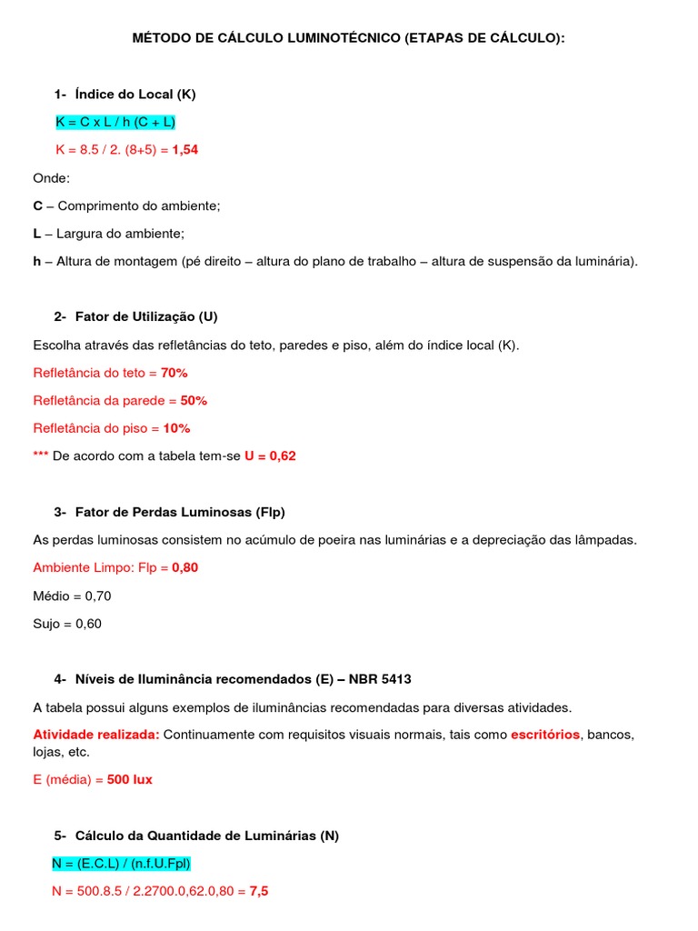 Método para Cálculo Luminotécnico | PDF