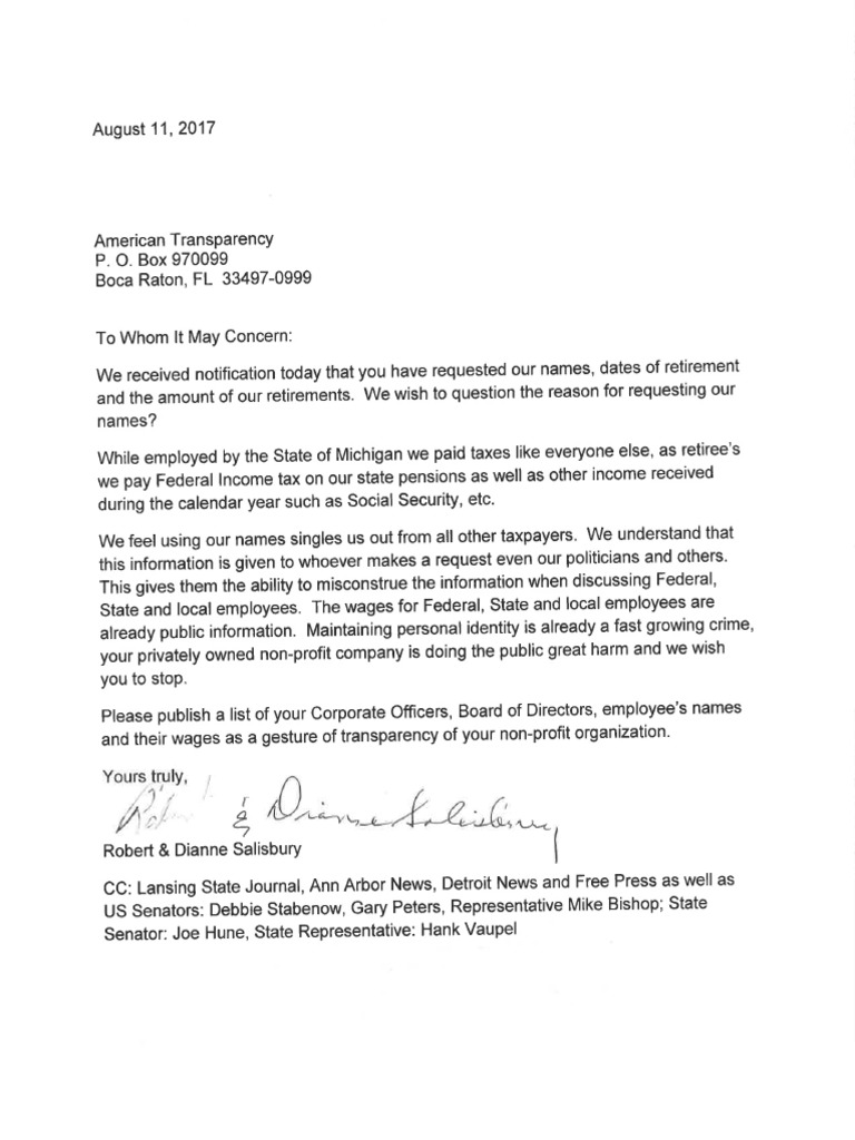 Salisburys Letter to American Transparency