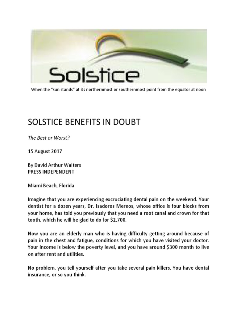 Solstice Healthcare Benefits in Doubt | PDF | Dental Degree | Dentist
