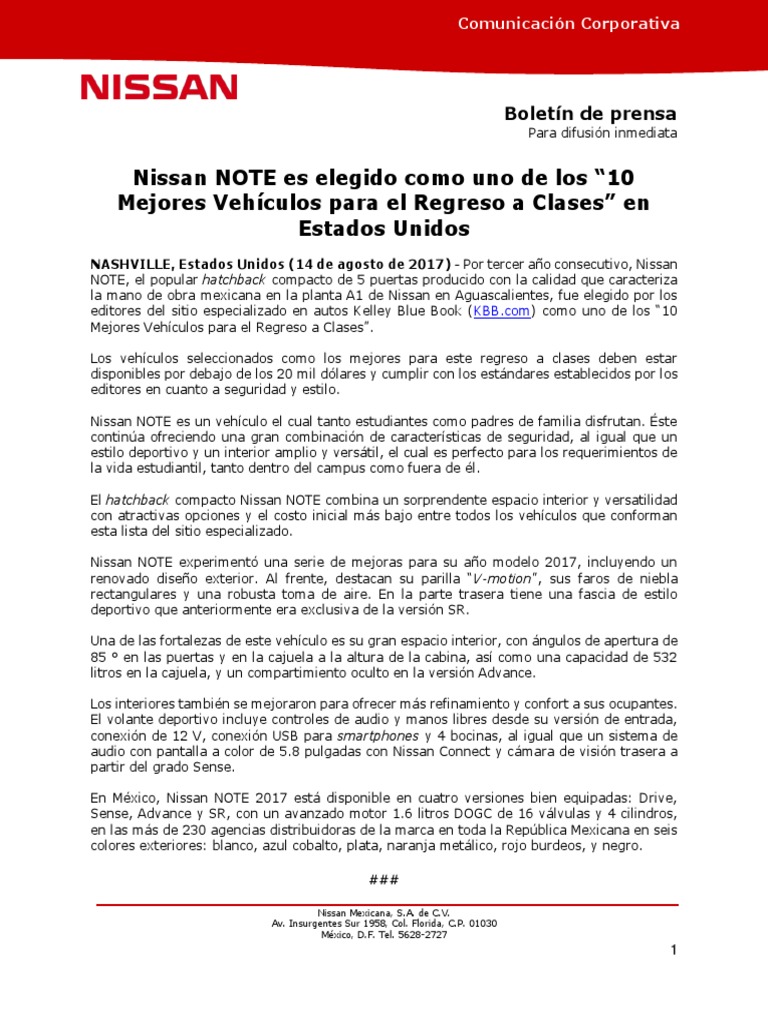 Nissan NOTE | PDF | Nissan | Vehículos con tracción delantera