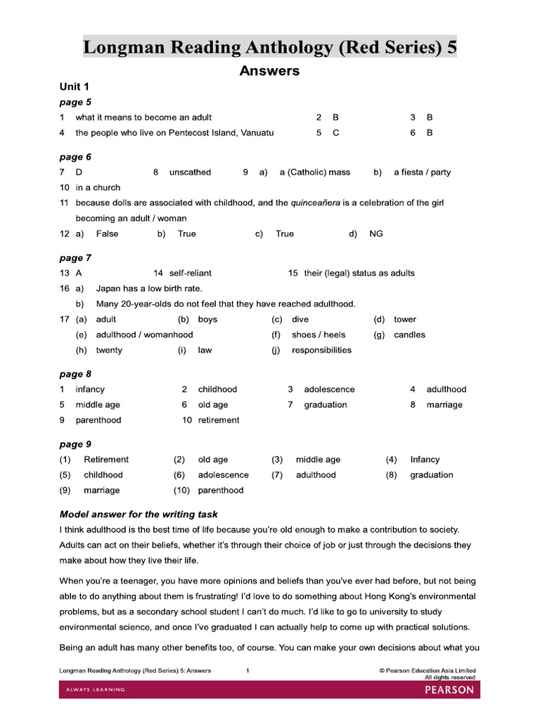 Longman Reading Anthology 5 (Red Series) Answer | PDF