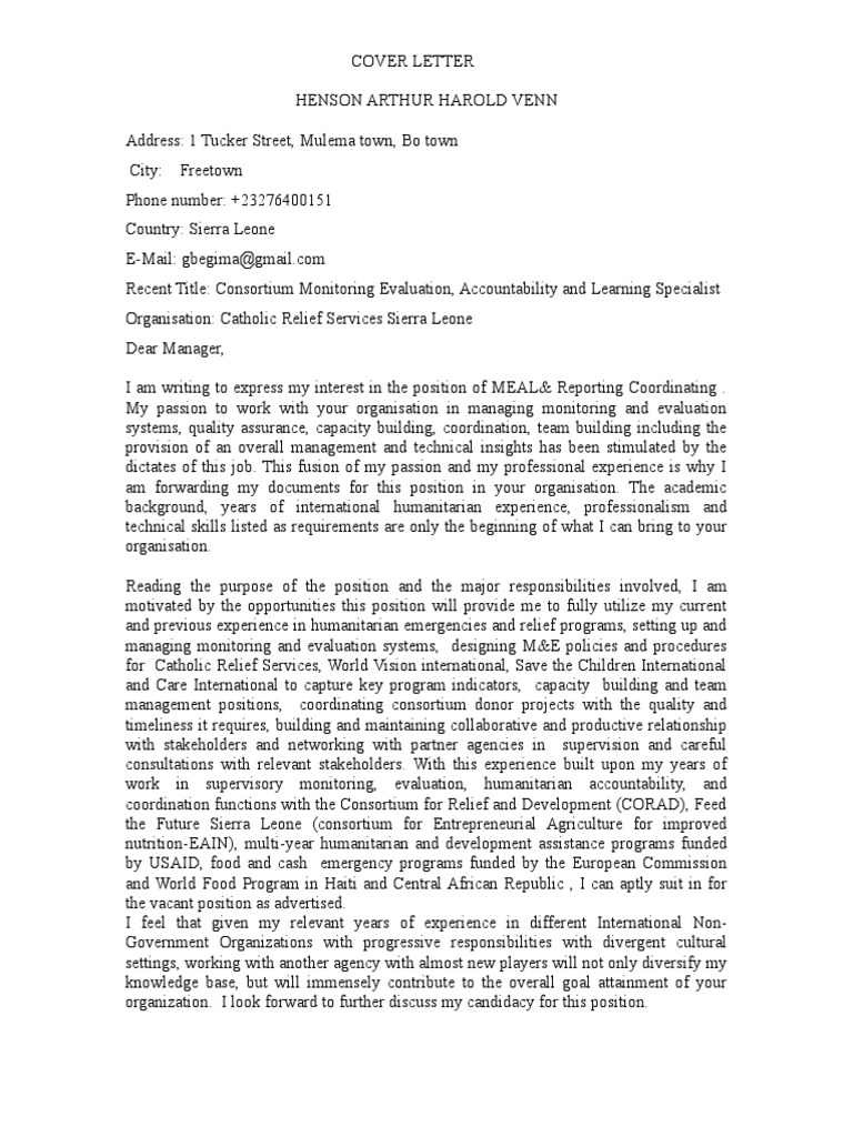 Cover Letter | PDF | Capacity Building | World Food Programme