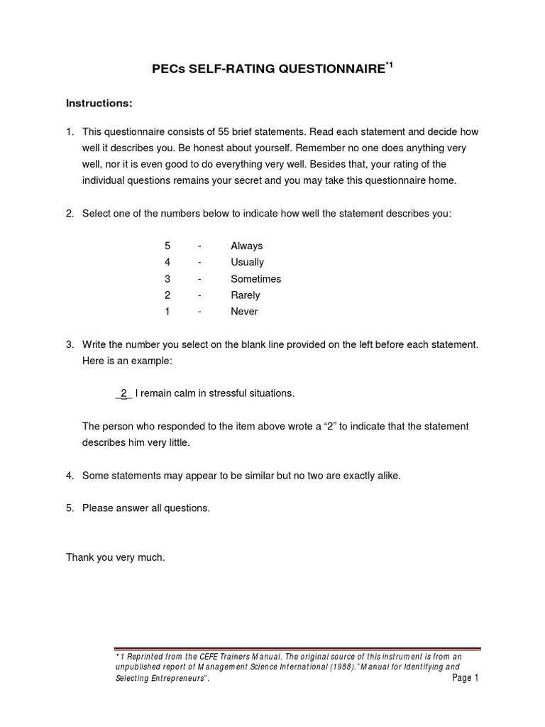 PECs SRQ English | PDF | Questionnaire | Entrepreneurship