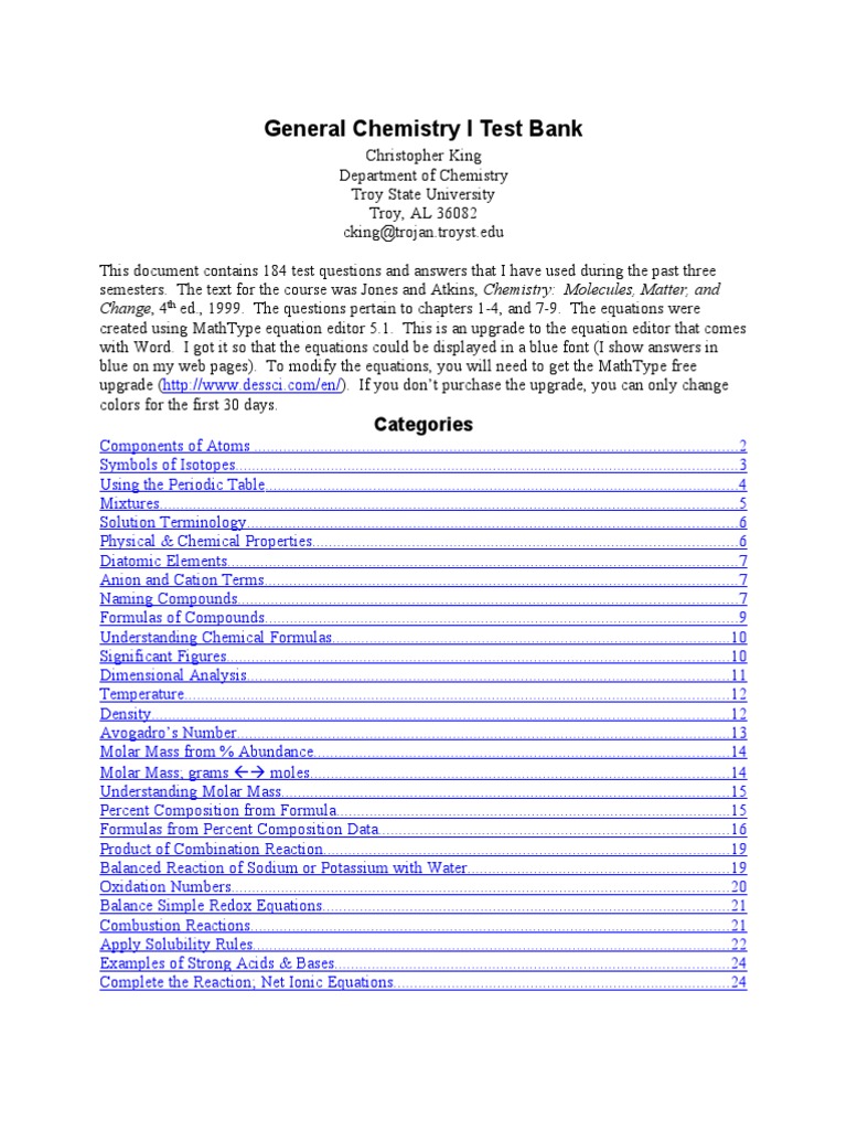 General Chemistry I Test Bank | PDF | Business