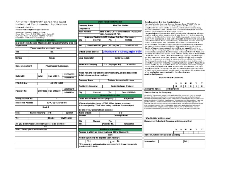 AMEX - Application Form | Download Free PDF | Government And Personhood ...