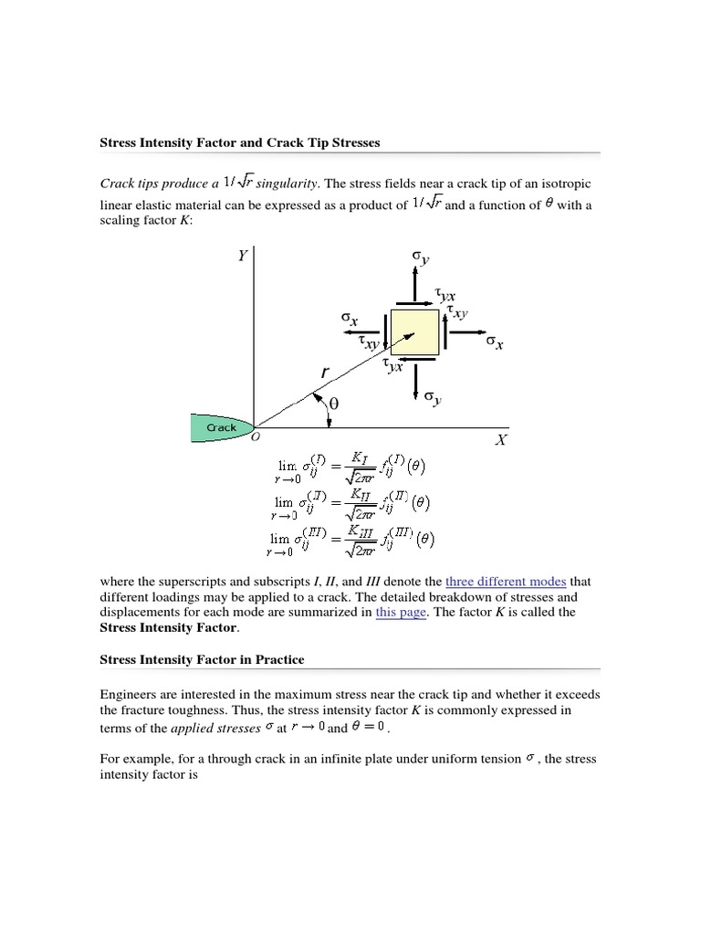 Stress Intensity Factor and Crack Tip Stresses | PDF | Fracture ...