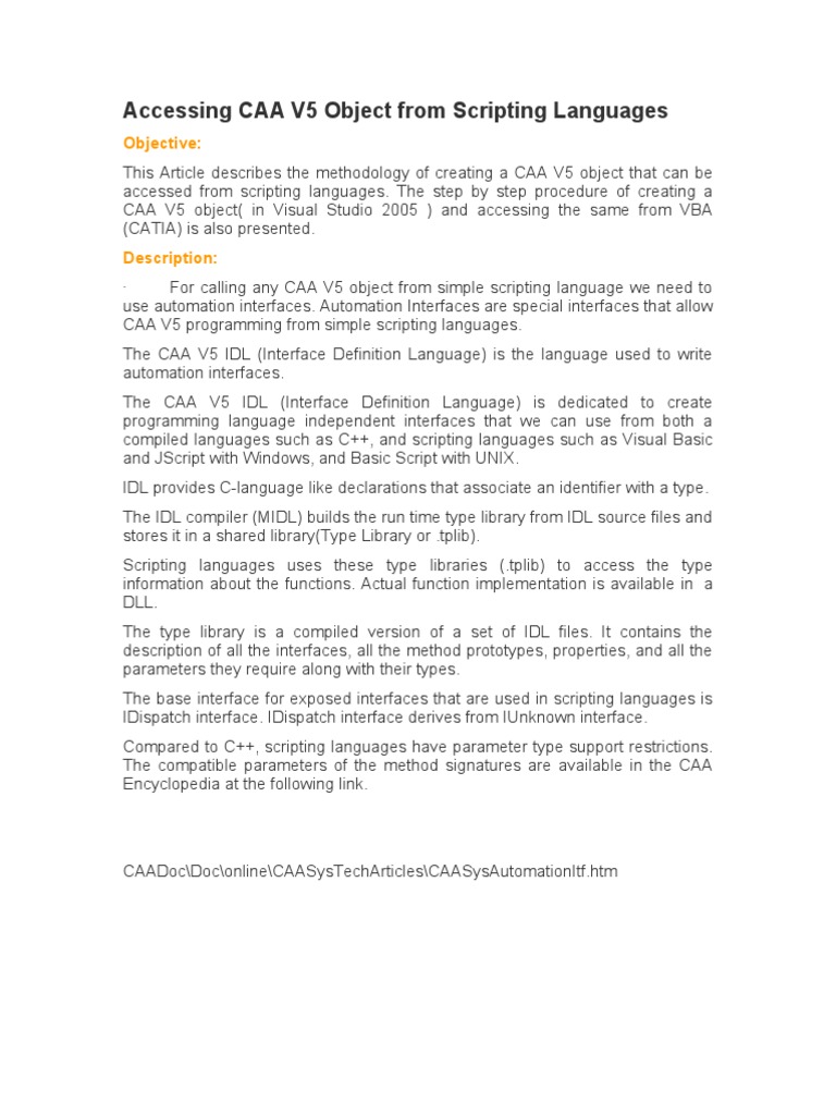 Accessing CAA V5 Object From Scripting Languages | PDF | Scripting ... Accessing CAA V5 Object From Scripting Languages | PDF | Scripting ...