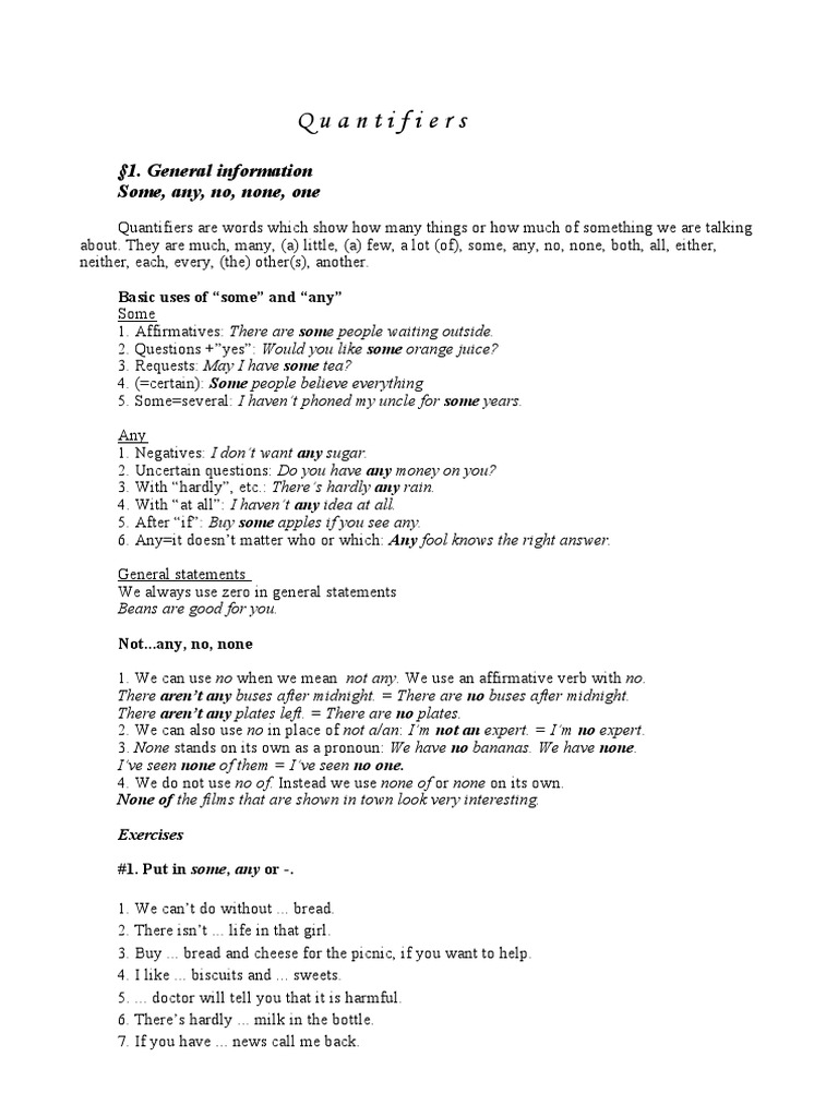 Quantifiers Worksheet | PDF | Grammatical Number | Plural