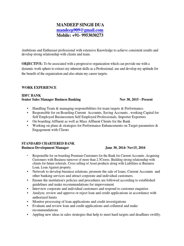 Current Mandeep Dua Resume Pdf Citibank Banks