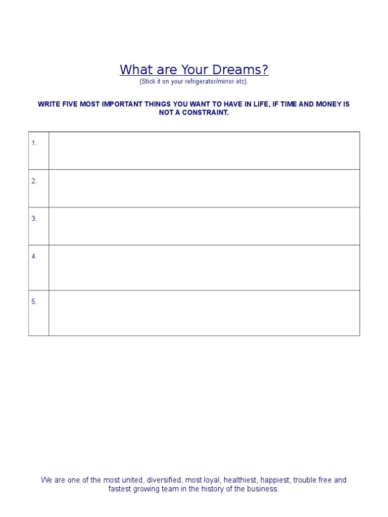 What Are Your Dreams?: Write Five Most Important Things You Want To ...