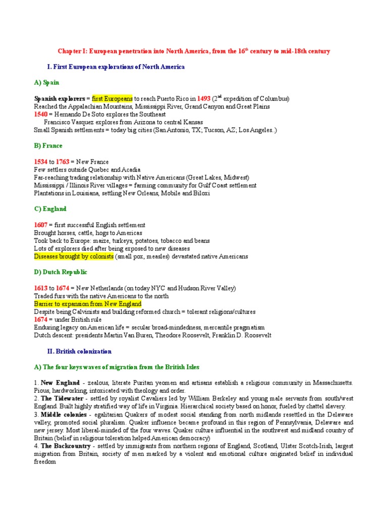 I. First European Explorations of North America: A) Spain | PDF ...