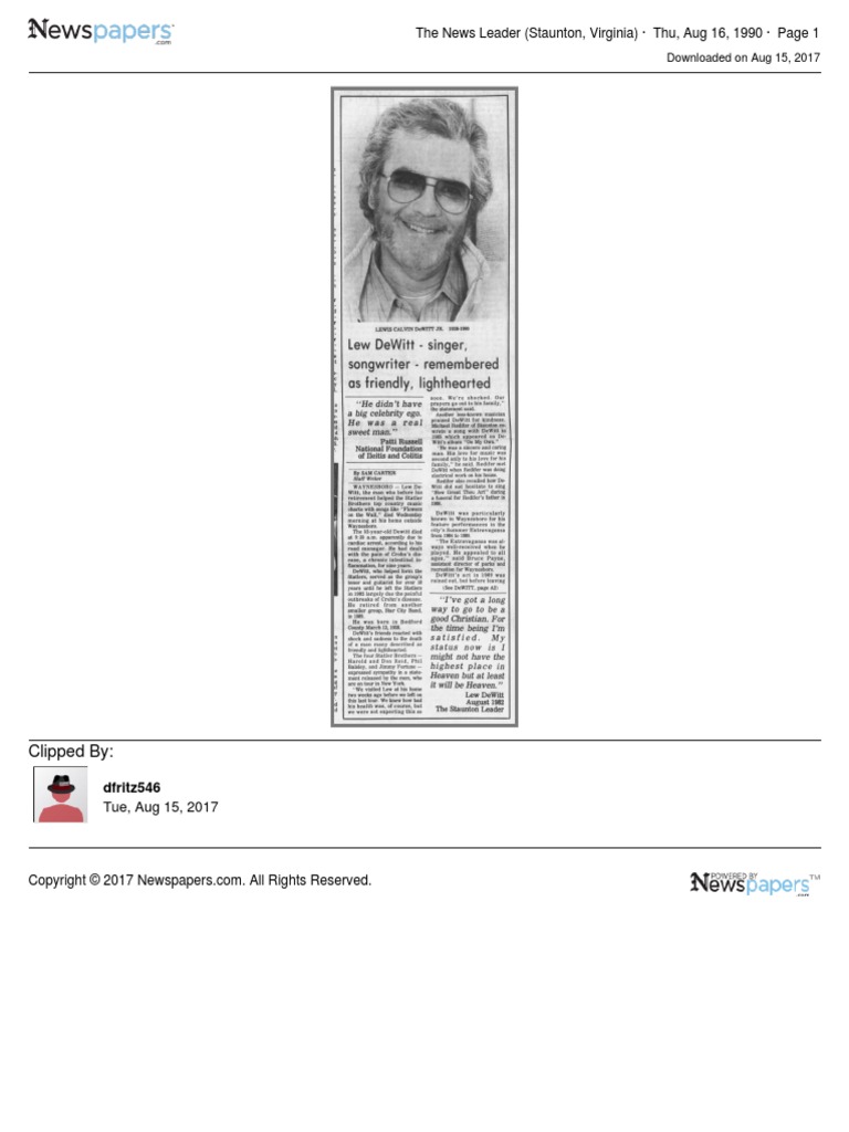 Lew Dewitt Dies in 1990 | PDF