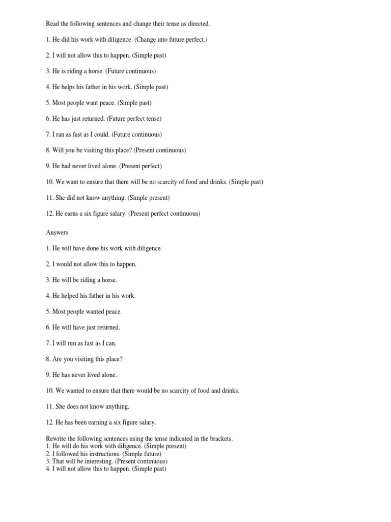 Tenses Do As Directed Sample PDF Grammatical Tense Grammar