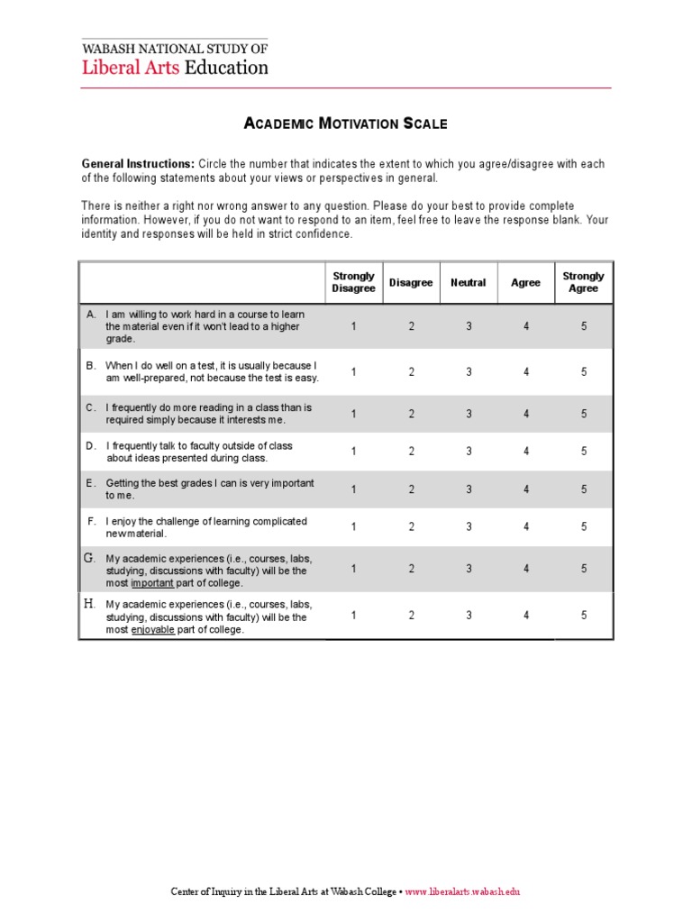 Academic Motivation Scale Questionnaire | PDF | Cognition ...