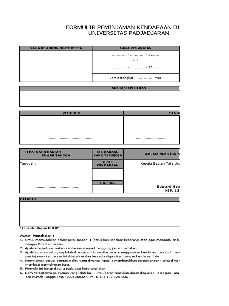 Form Peminjaman Pool PDF | PDF