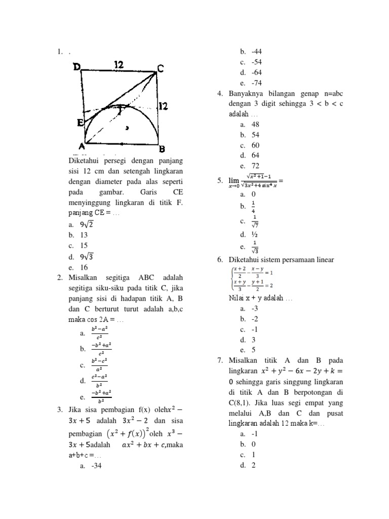 Latihan Soal Matematika SBMPTN | PDF