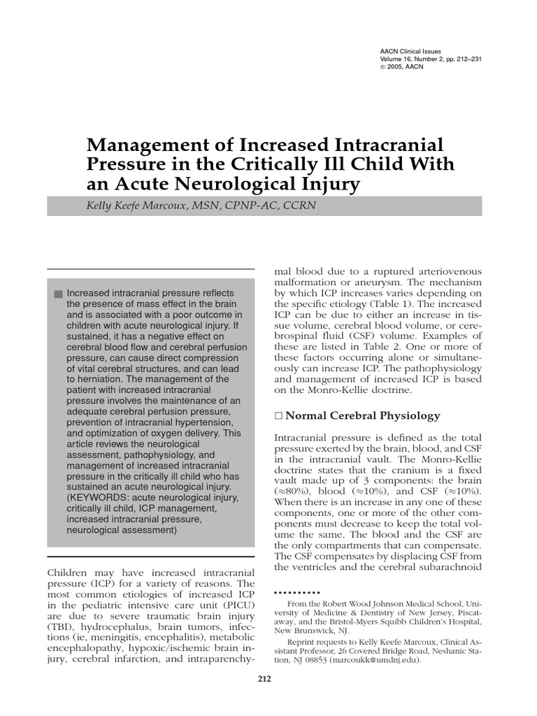 Management of Increased Intracranial Pressure in The Critically Ill Child With An Acute ...